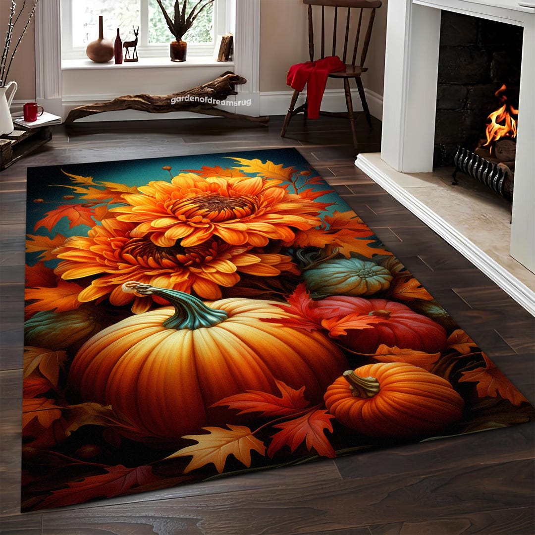 Pumpkin Flower Rug: Non-slip Halloween Home Decor - Etsy