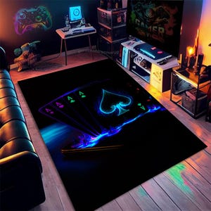 Playing Cards Rug, Game Rug, Neon Rug, Casino Decor, Area Rug, Non Slip ...