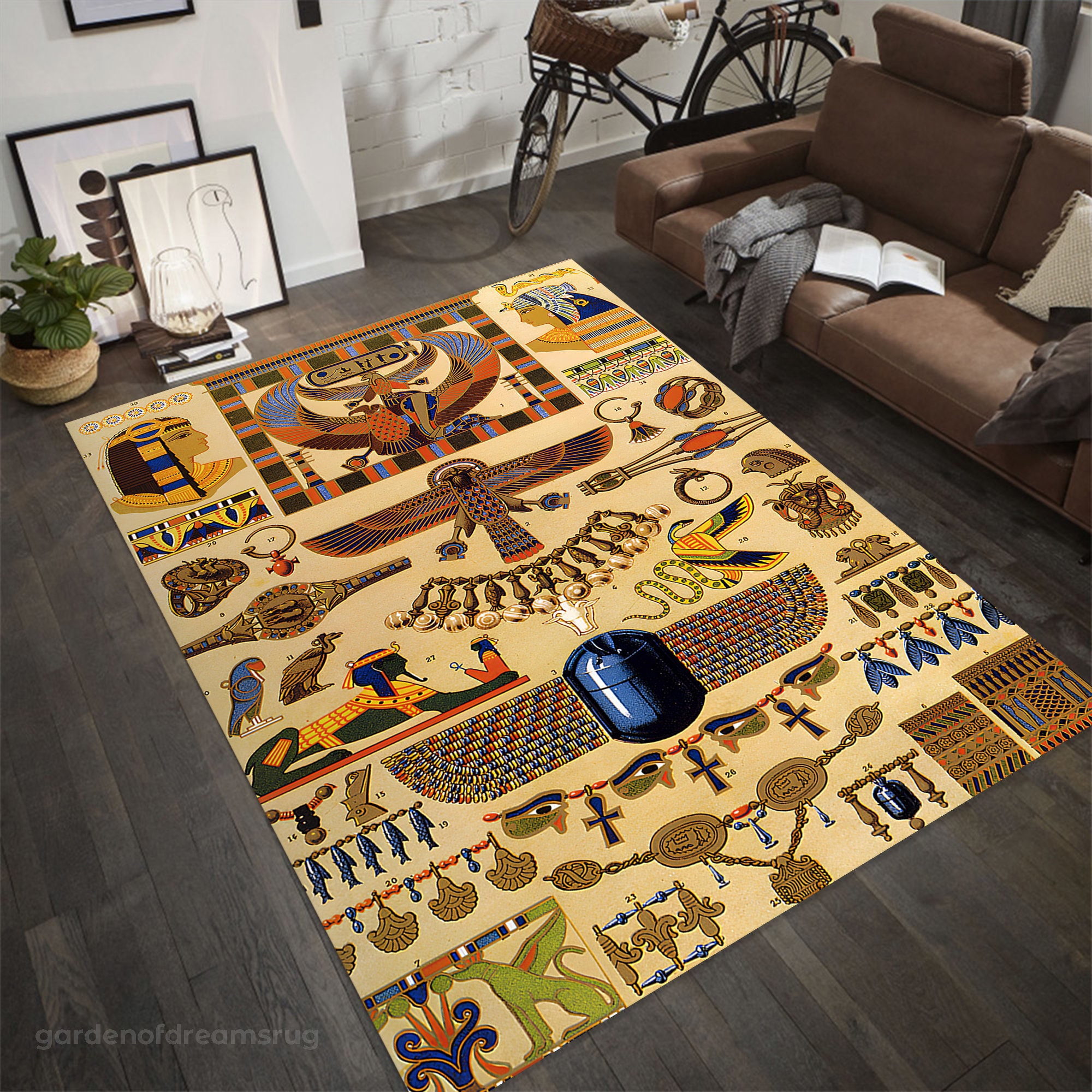 Egyptian Symbols Rug, Egyptian Rug, Ancient Rug, Egyptian Motif Rug ...