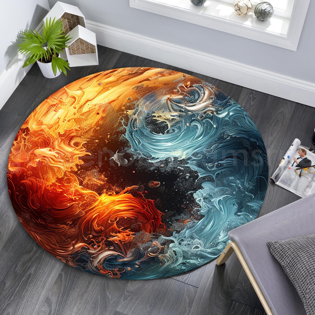Yin Yang Rug, Fire and Water Rug, Fire and Water Themed Yin Yang Rug ...