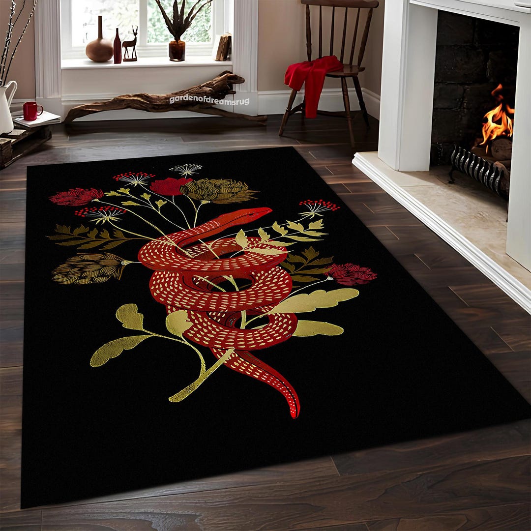Snake Rug, Snake Art Rug, Floral Decor, Flower Rug, Rugs for Living ...