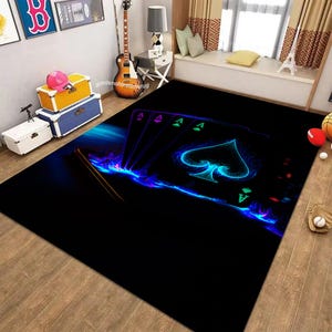 Playing Cards Rug, Game Rug, Neon Rug, Casino Decor, Area Rug, Non Slip ...