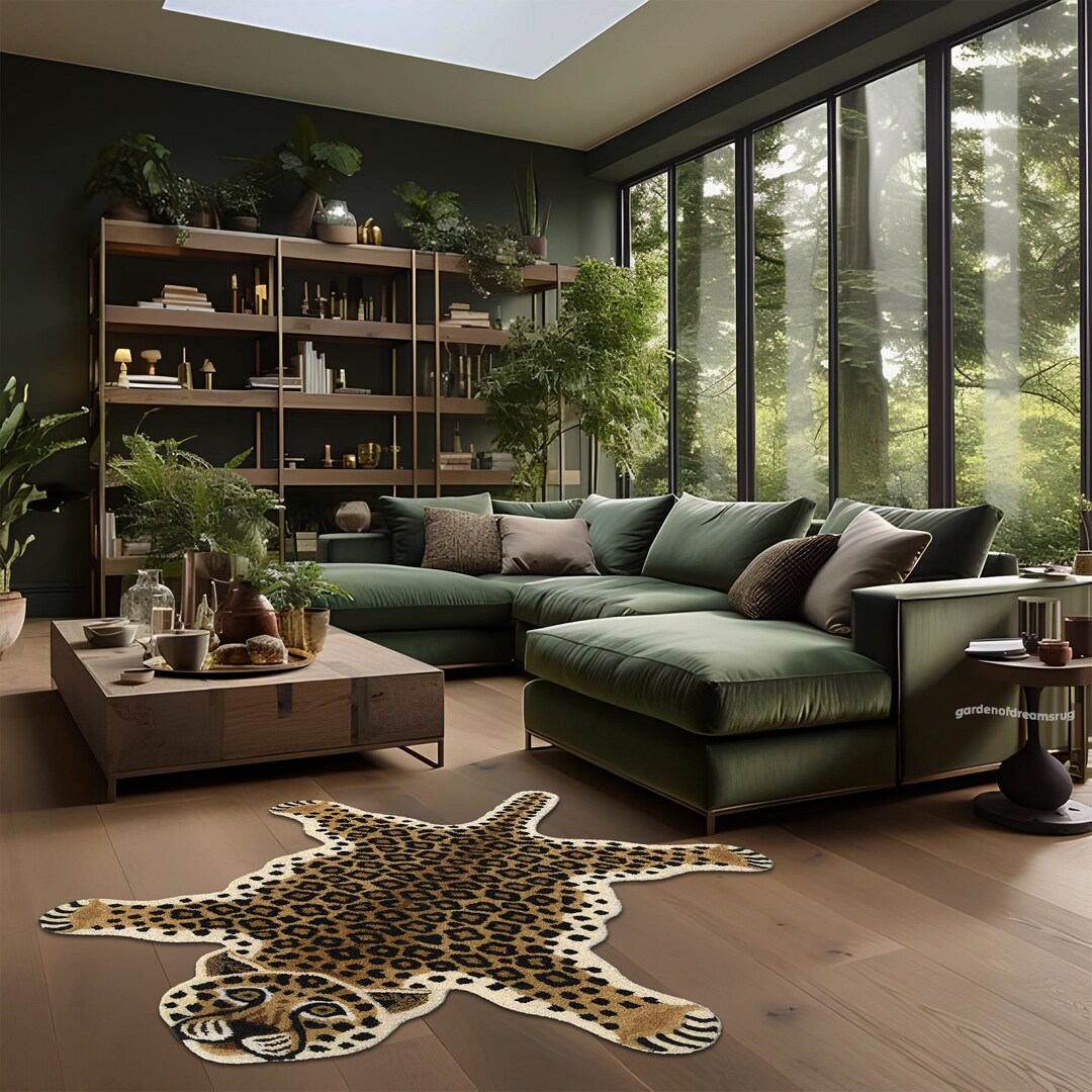 Tibetan Tiger Rug, Tufted Look Rug, Animal Decor, Shaped Cut Rug, Gift ...