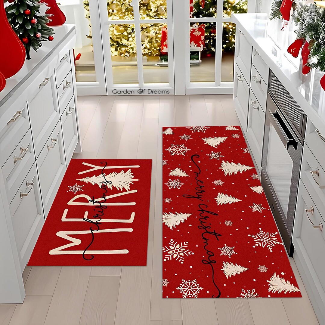 Christmas Kitchen Mat, Set of 2 Kitchen Mats, Christma Decor, Rugs for ...