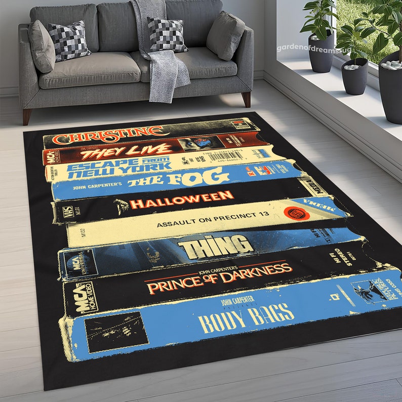 VHS Horror Movie Rug: Retro TV Room Decor, Non-slip Polyester - Etsy