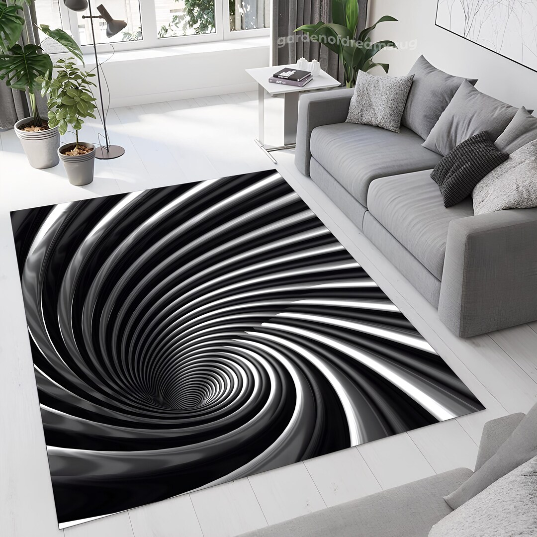 Vortex Rug, Silver Rug, Optical Illusion Rug, 3D Rug, Abstract Rug ...