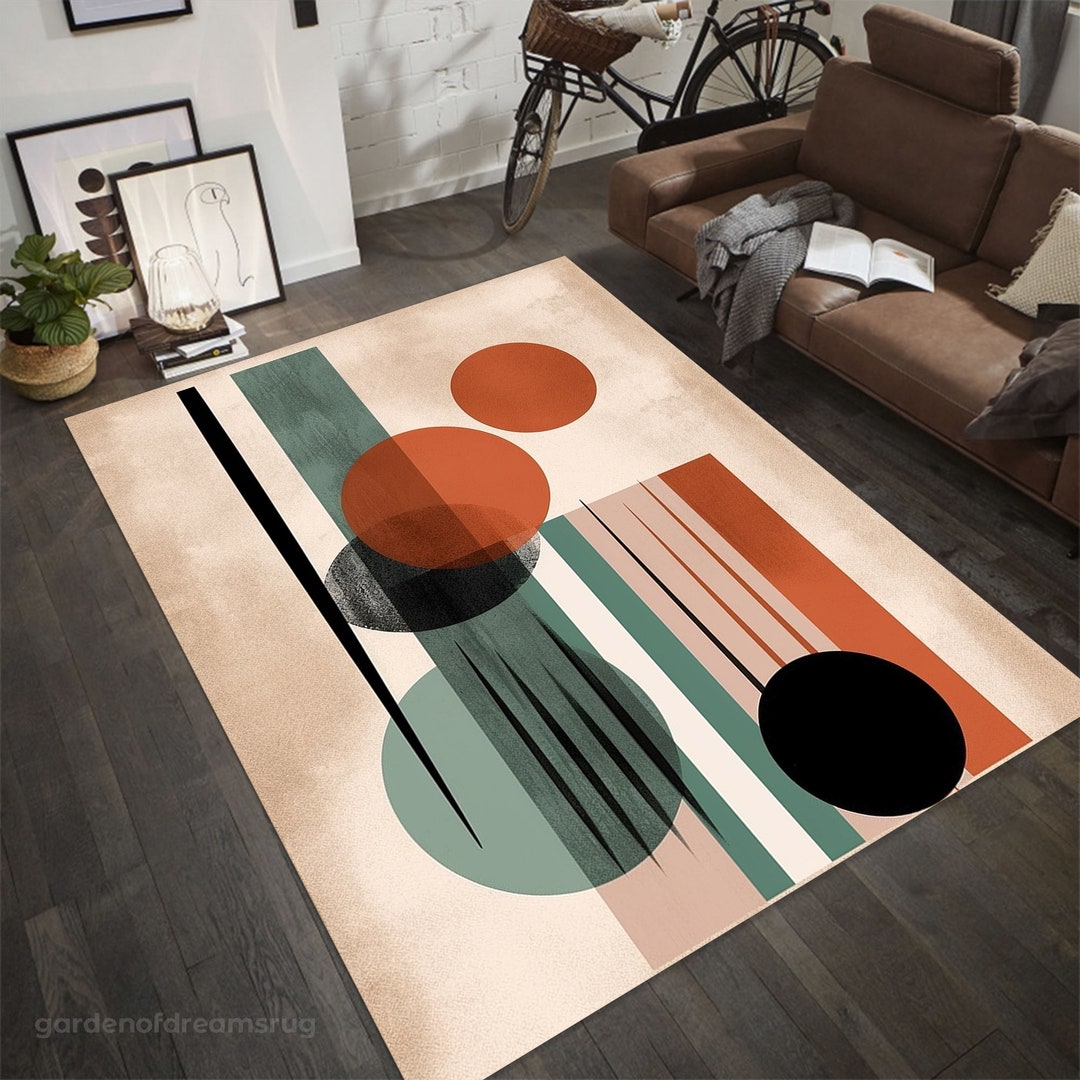Mid Century Modern Rug: Abstract Geometric Shapes, Non-slip Polyester ...