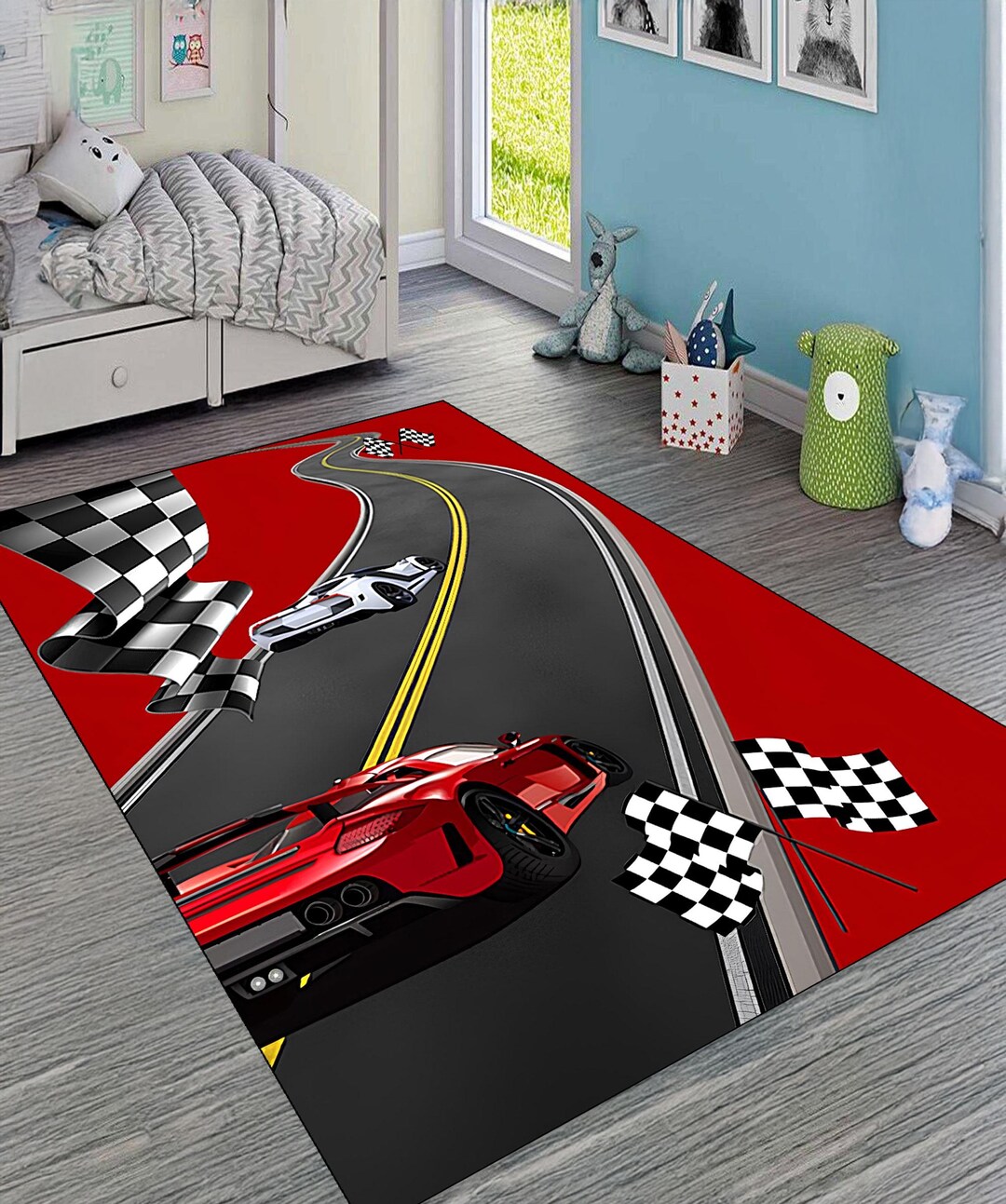 Race Car Rug, Car Rug, Game Room Rug, Boy Room Rug, Gift for Him ...