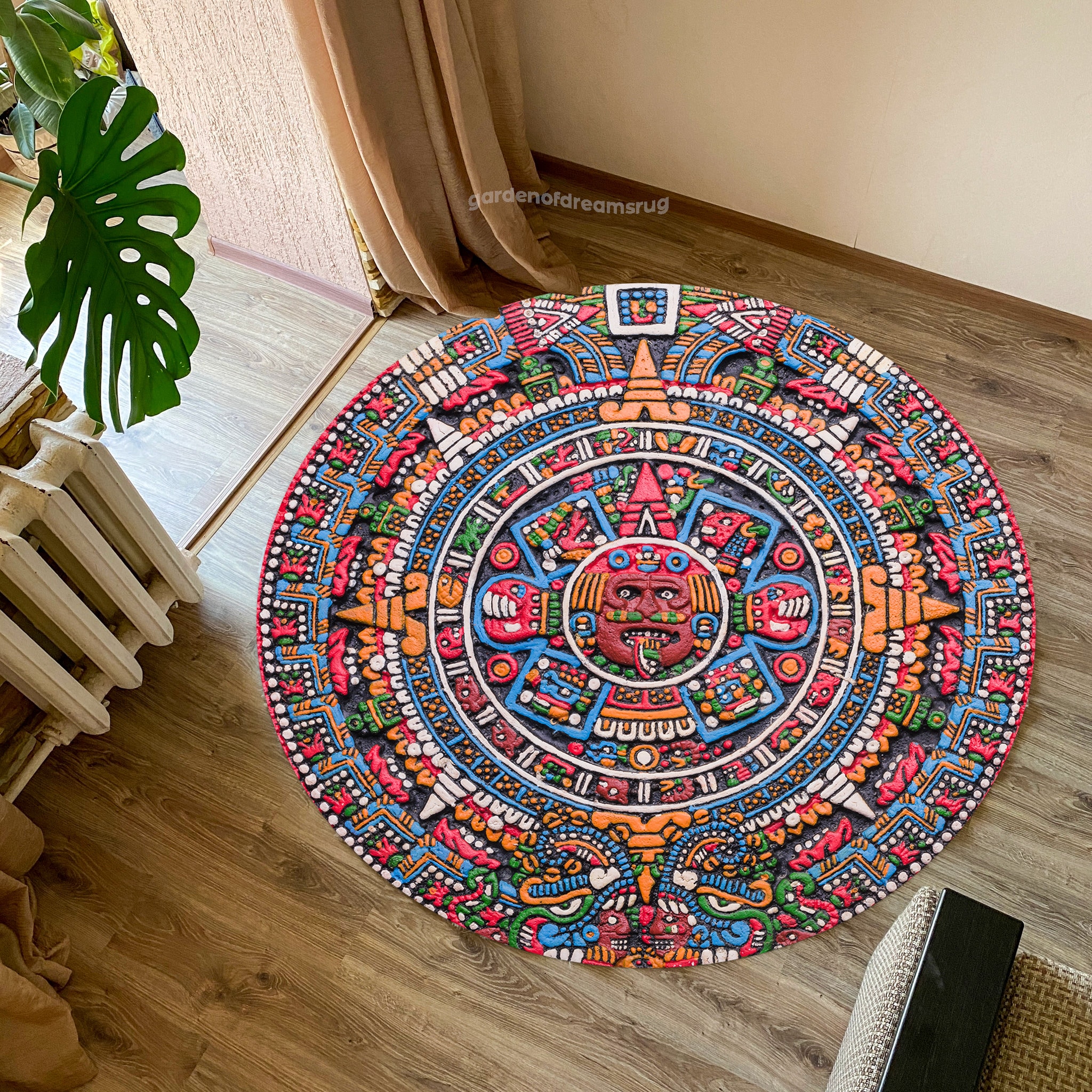 Mexican Style Rug, Medallion Rug, Symbolic Rug, Colorful Rug, Round Rug ...