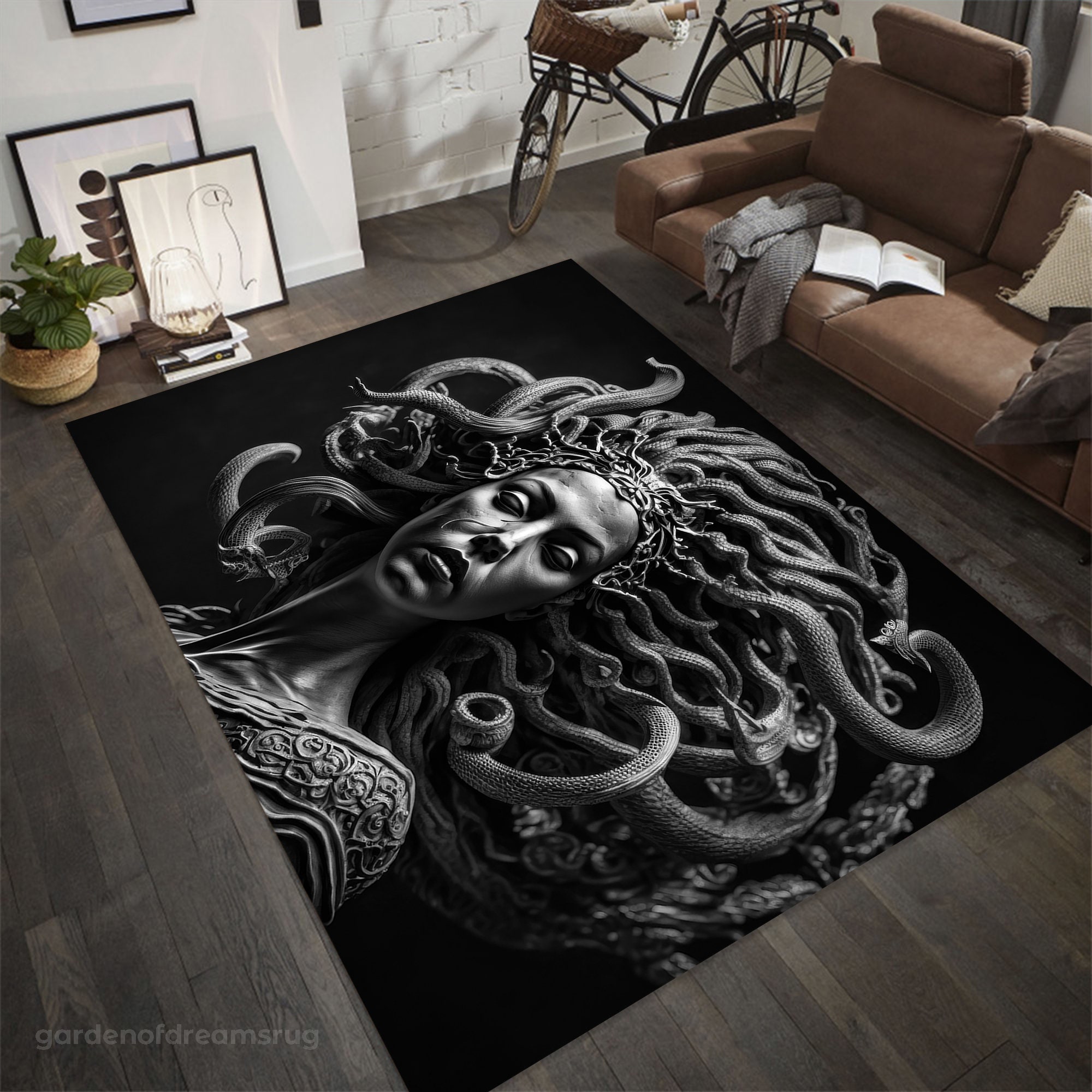 Medusa Rug, Medusa Statue Themed Rug, Enchanting Rug, Minimalist Rug ...