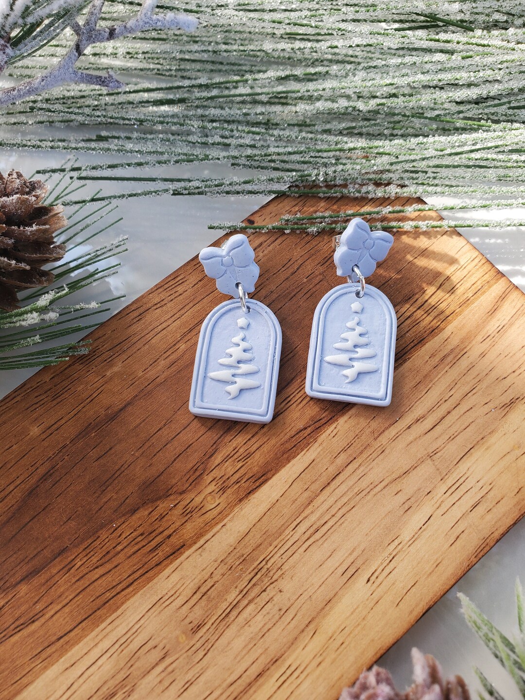 Polymer Clay Light Blue Tree Arch Post Dangle Earrings | Holiday ...