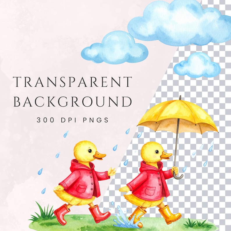 Rainy Day Duck Clipart Watercolor Duckling PNG Cute Ducks in Red ...