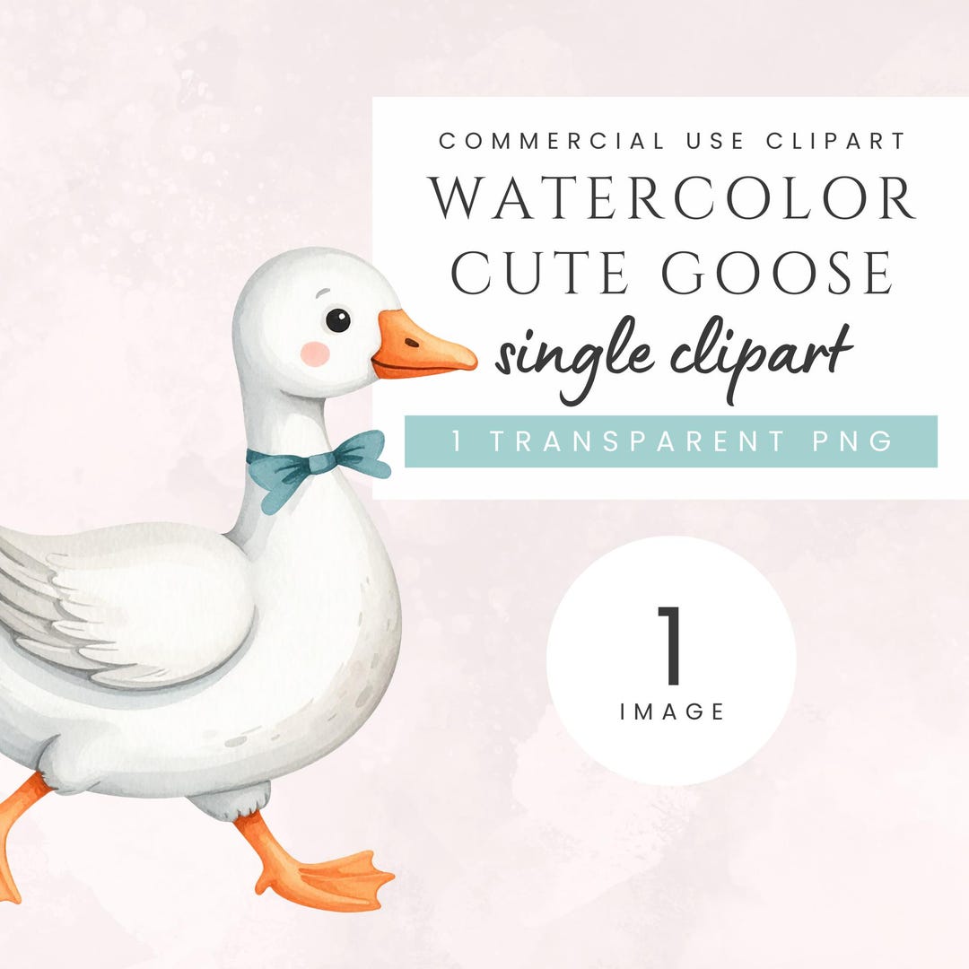 Silly Goose PNG Watercolor Single Image Clipart Cute Goose With Blue ...
