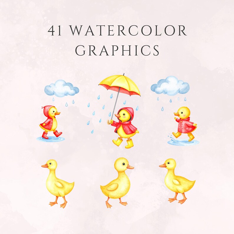 Rainy Day Duck Clipart Watercolor Duckling PNG Cute Ducks in Red ...