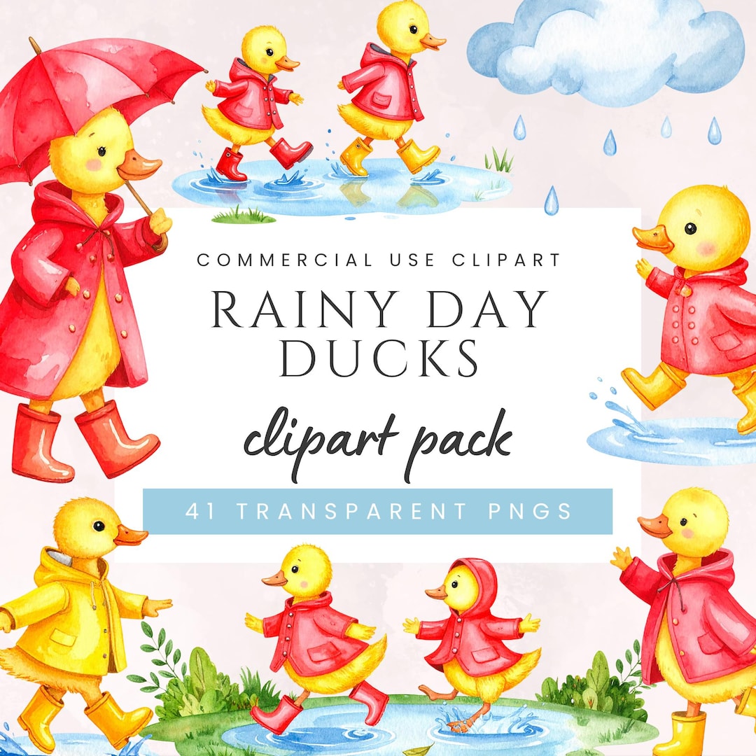 Rainy Day Duck Clipart Watercolor Duckling PNG Cute Ducks in Red ...