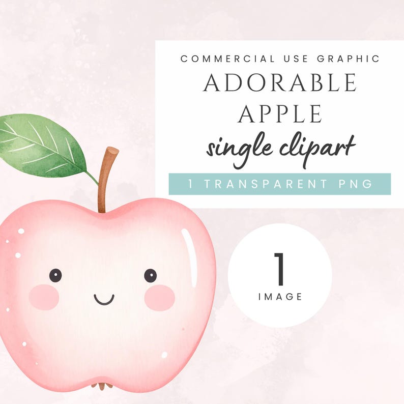 Kawaii Apple Clipart Pink Watercolor Apple Cute Smiling Fruit Png ...