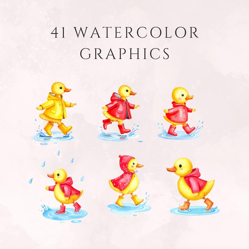 Rainy Day Duck Clipart Watercolor Duckling PNG Cute Ducks in Red ...