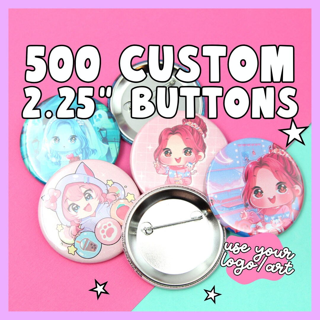 500 Custom Buttons, 2.25 Inch - Use Your Own Logo, Artwork, Photos ...
