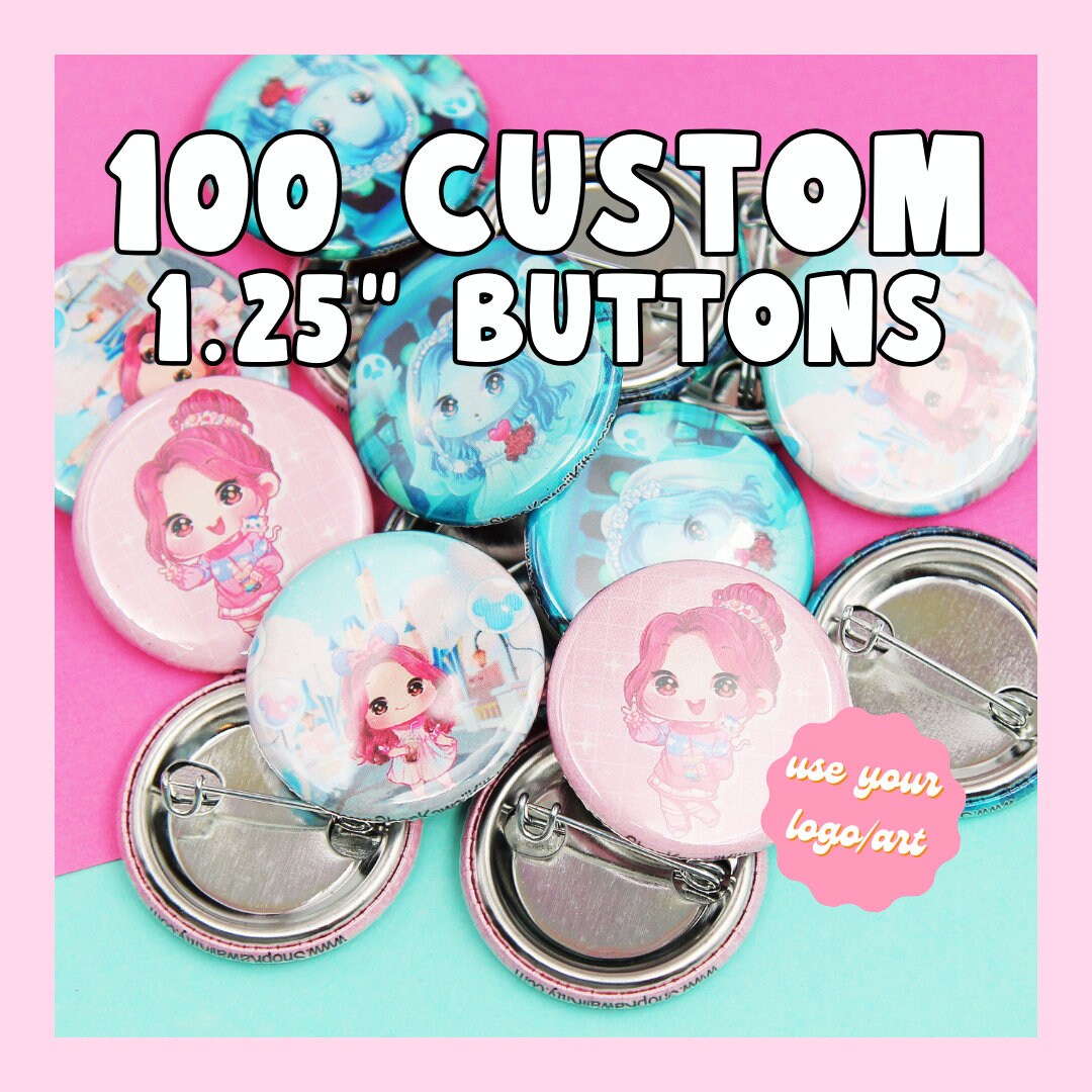 100 Custom Buttons, 1.25 Inch Use Your Own Logo, Artwork, Photos Fast ...