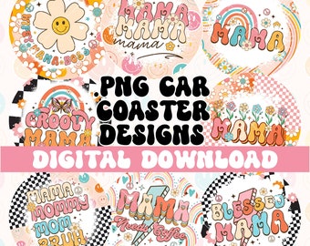 Retro Summer Car Coaster PNG, Sublimation Design, Coaster Bundle of 9 ...