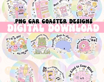 Retro Summer Car Coaster PNG, Sublimation Design, Coaster Bundle of 9 ...