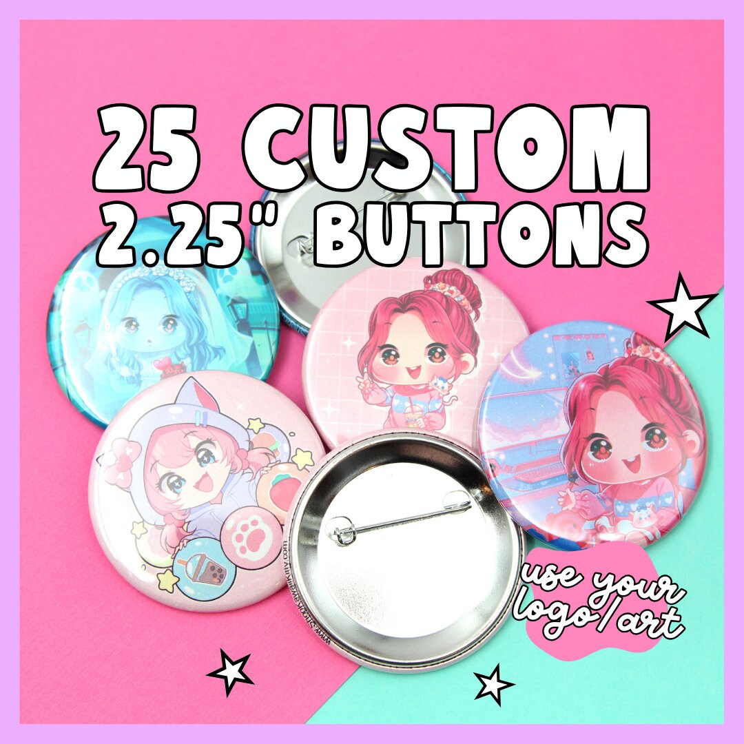 25 Custom Buttons, 2.25 Inch Use Your Own Logo, Artwork, Photos Fast ...