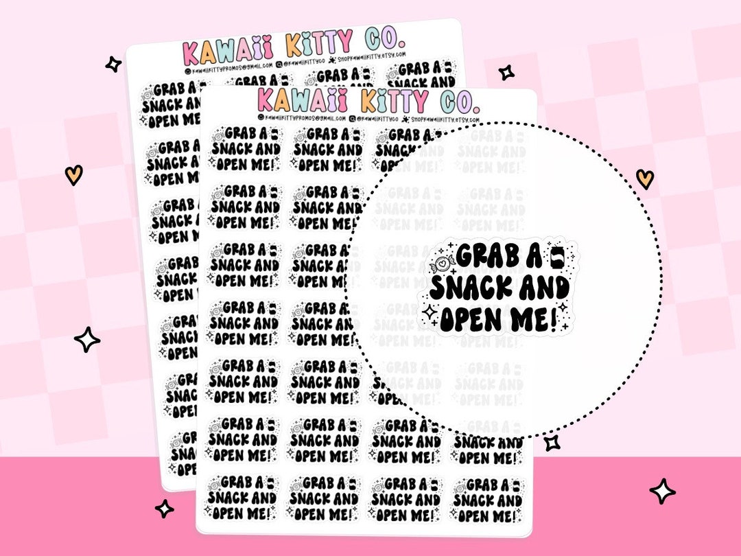 Grab A Snack and Open Me Packaging Stickers, Small Business Stickers ...