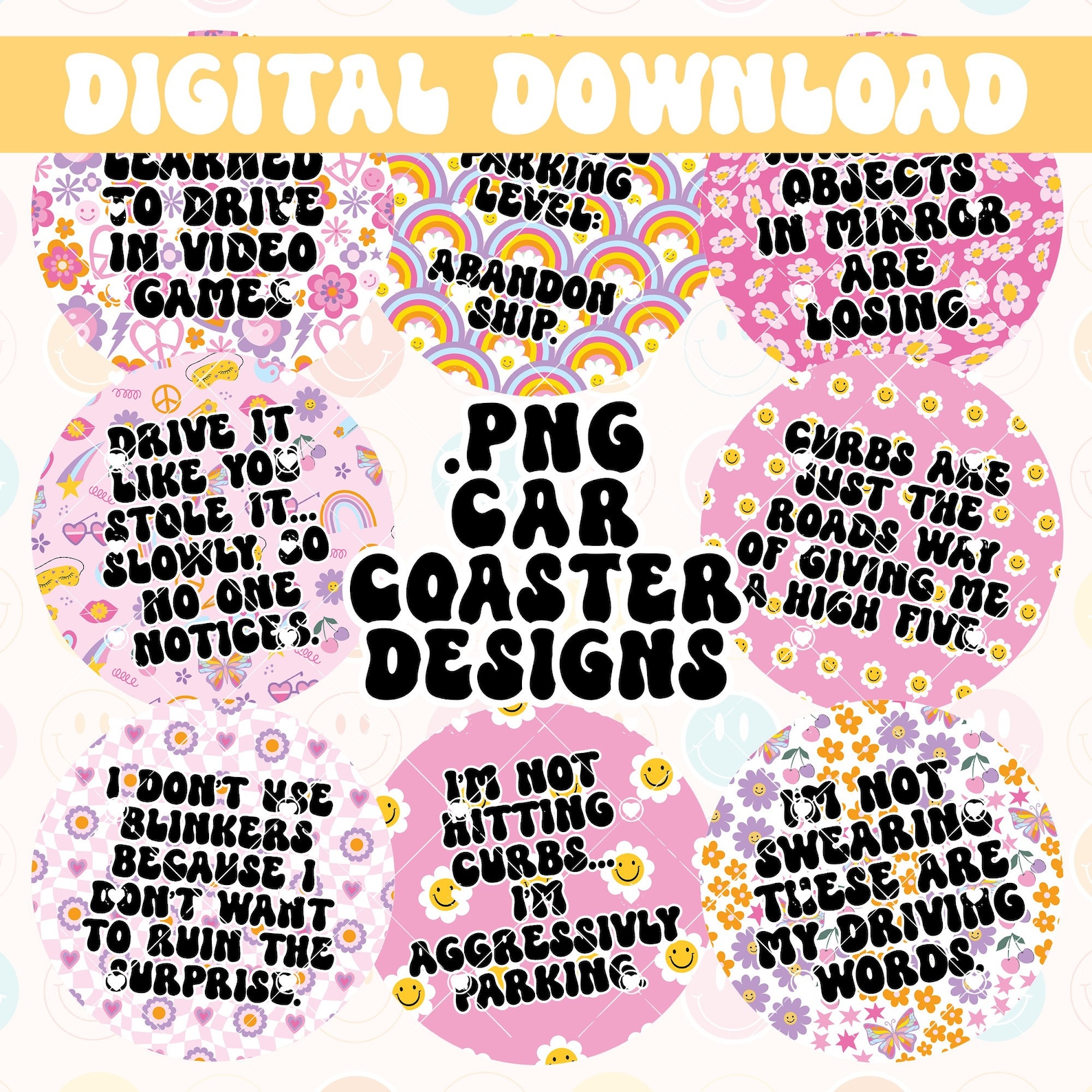 Sarcastic Driving Car Coaster PNG, Car Coaster Sublimation Design ...