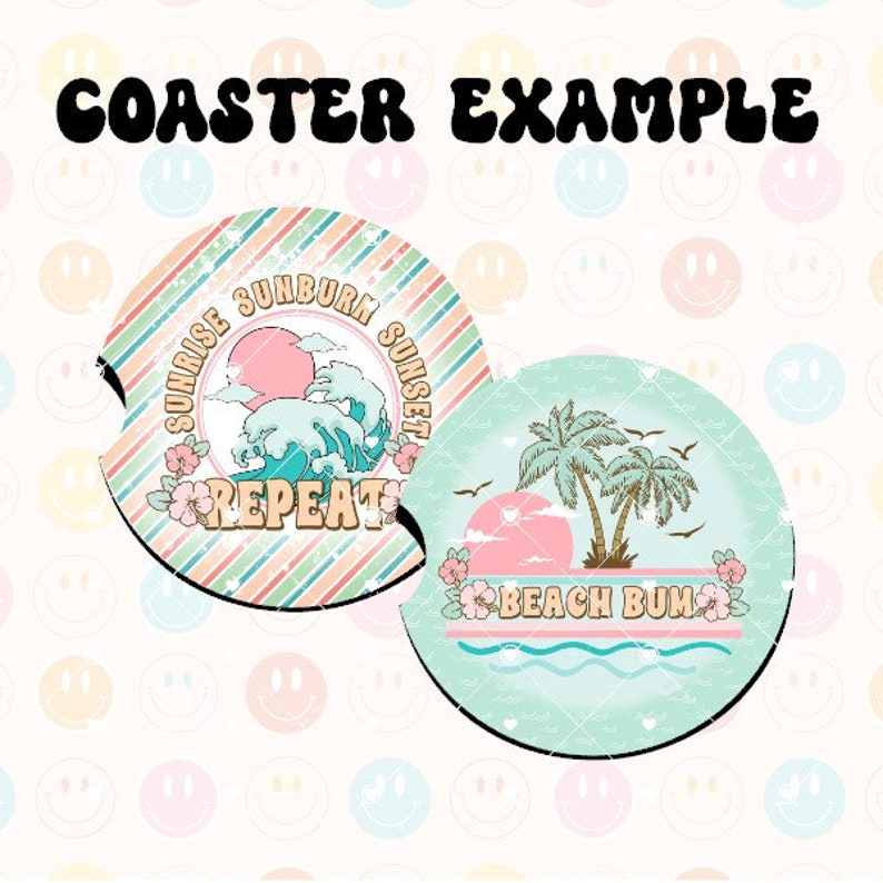 Retro Summer Car Coaster PNG, Sublimation Design, Coaster Bundle of 9 ...