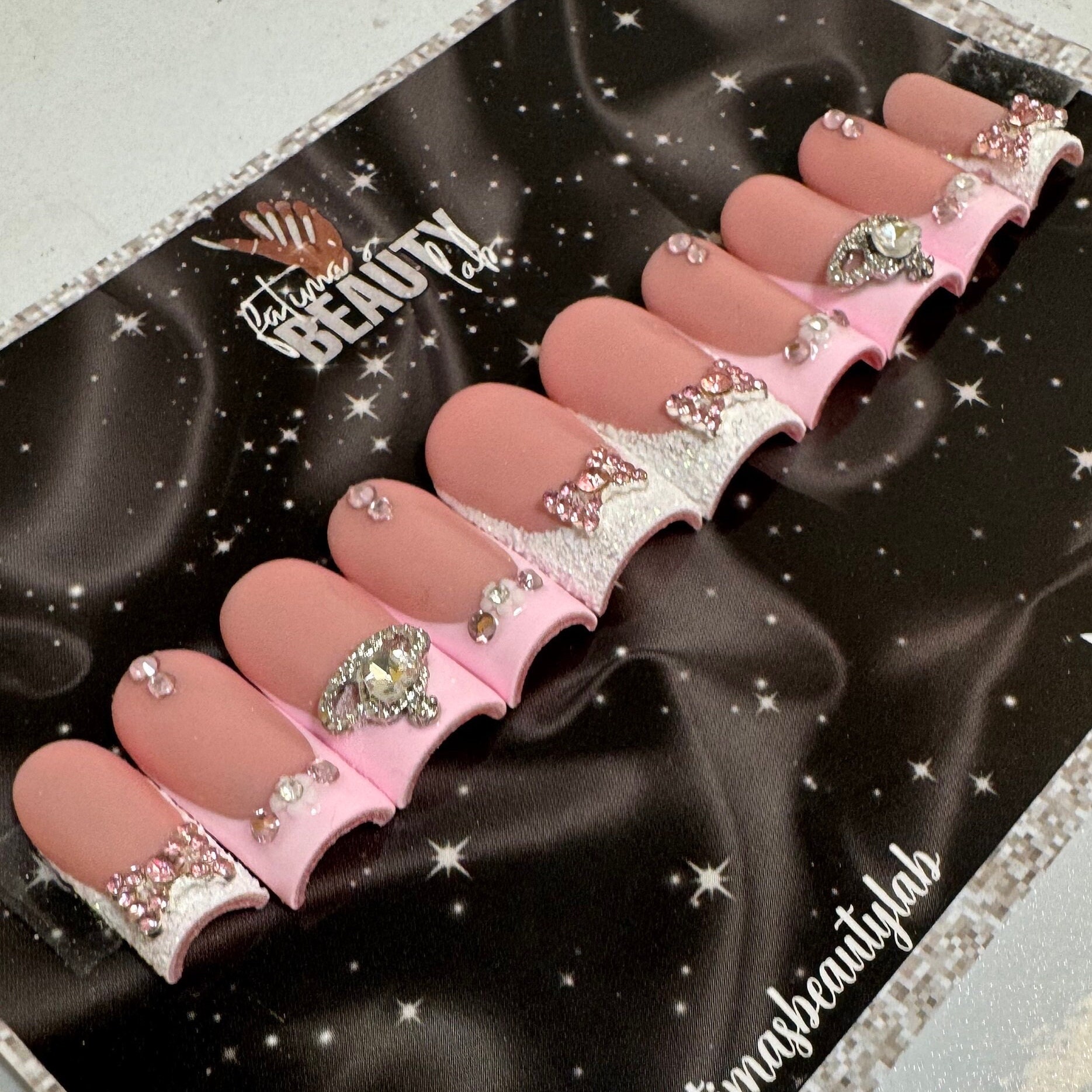 Princess Press on Nails Pink French Tip White French Tip Glam - Etsy