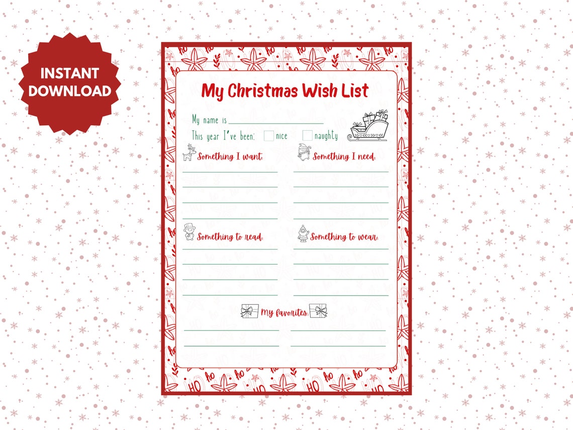 Letter to Santa, Printable Santa Letter, Kids Christmas Wish List, Easy ...