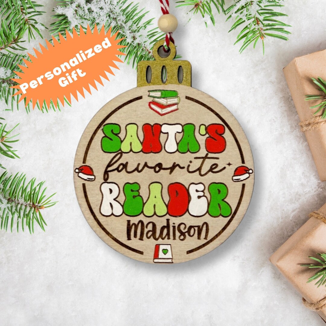 Personalized Reader Ornament, Hand-painted & Laser Cut Wood Ornament ...