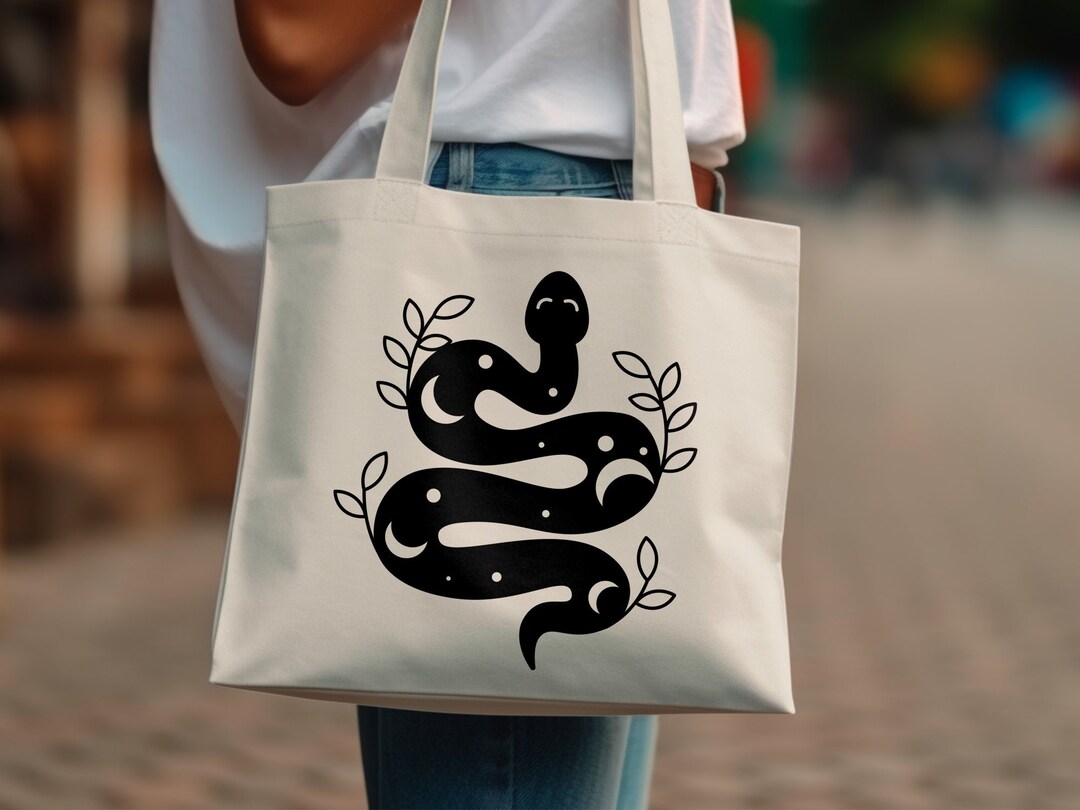 Black and White Serpent Tote Bag, Minimalist Snake Design, Eco-friendly ...