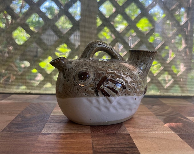 Vintage Japanese Ceramic Pufferfish Sake Bottle - Etsy