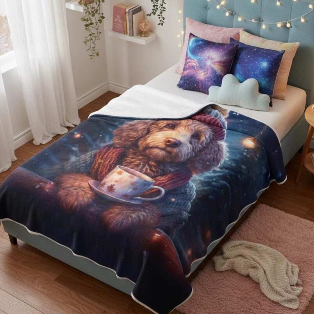 Cozy Labradoodle Dog Fleece Blanket – Cute Dog Throw Blanket for Kids ...