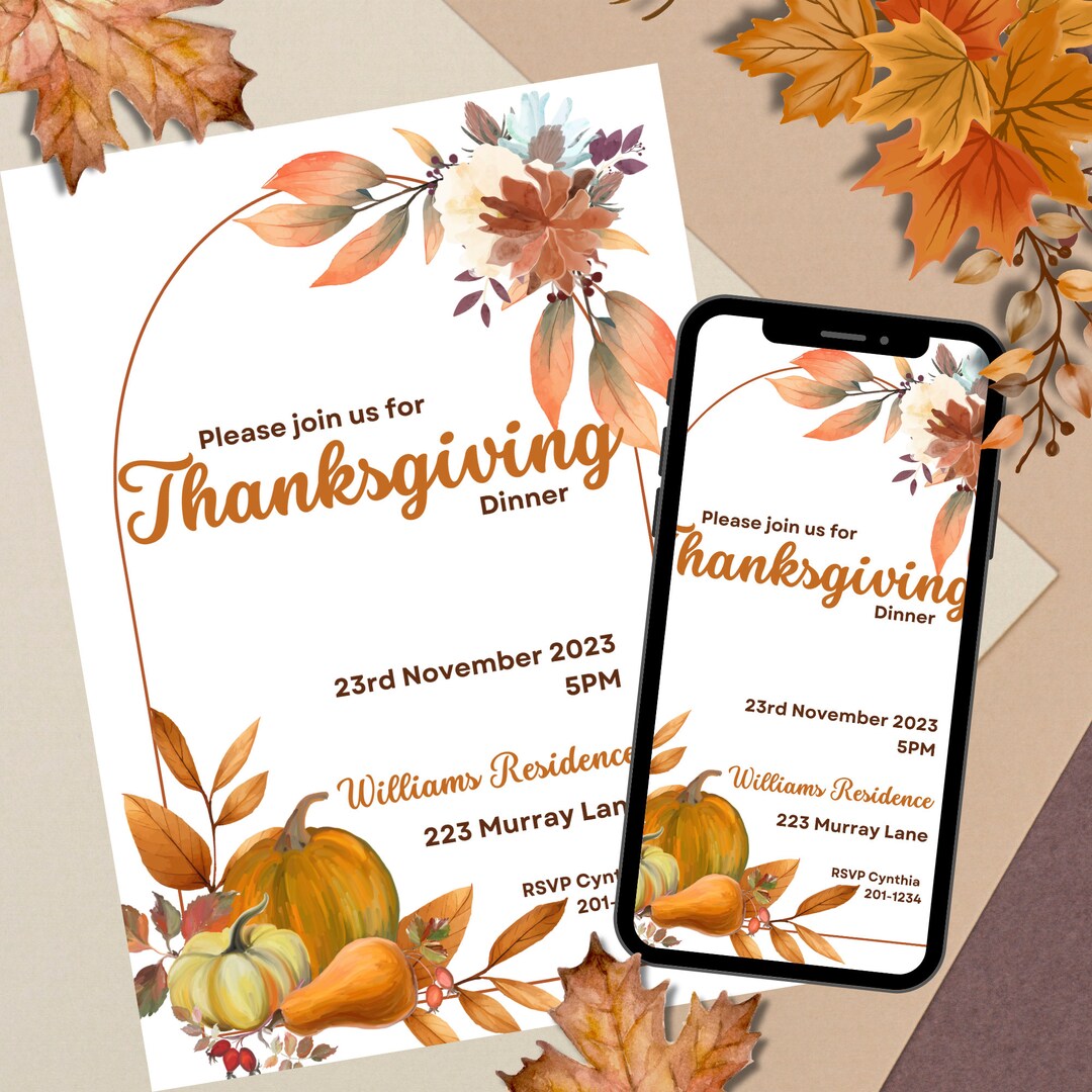 Thanksgiving Invitation Card Template Editable Thanksgiving - Etsy