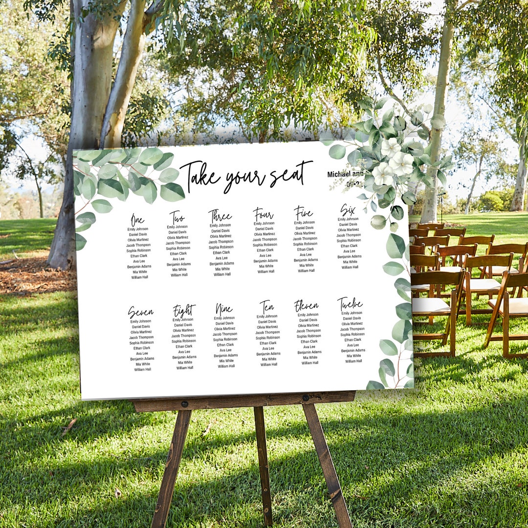 Rustic Wedding Seating Chart With Eucalyptus Design, Minimalist Seating ...