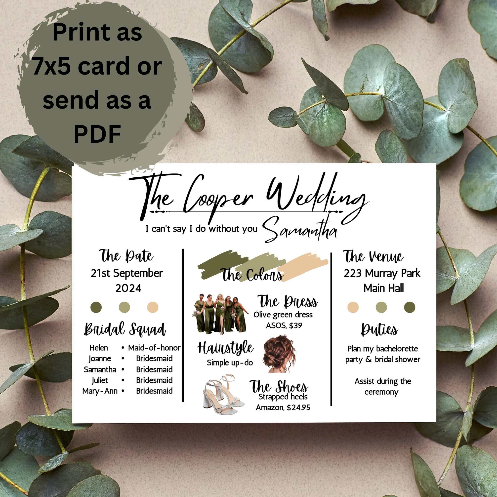 Bridesmaid Breakdown Card INSTANT DOWNLOAD Edit on CANVA Printable ...