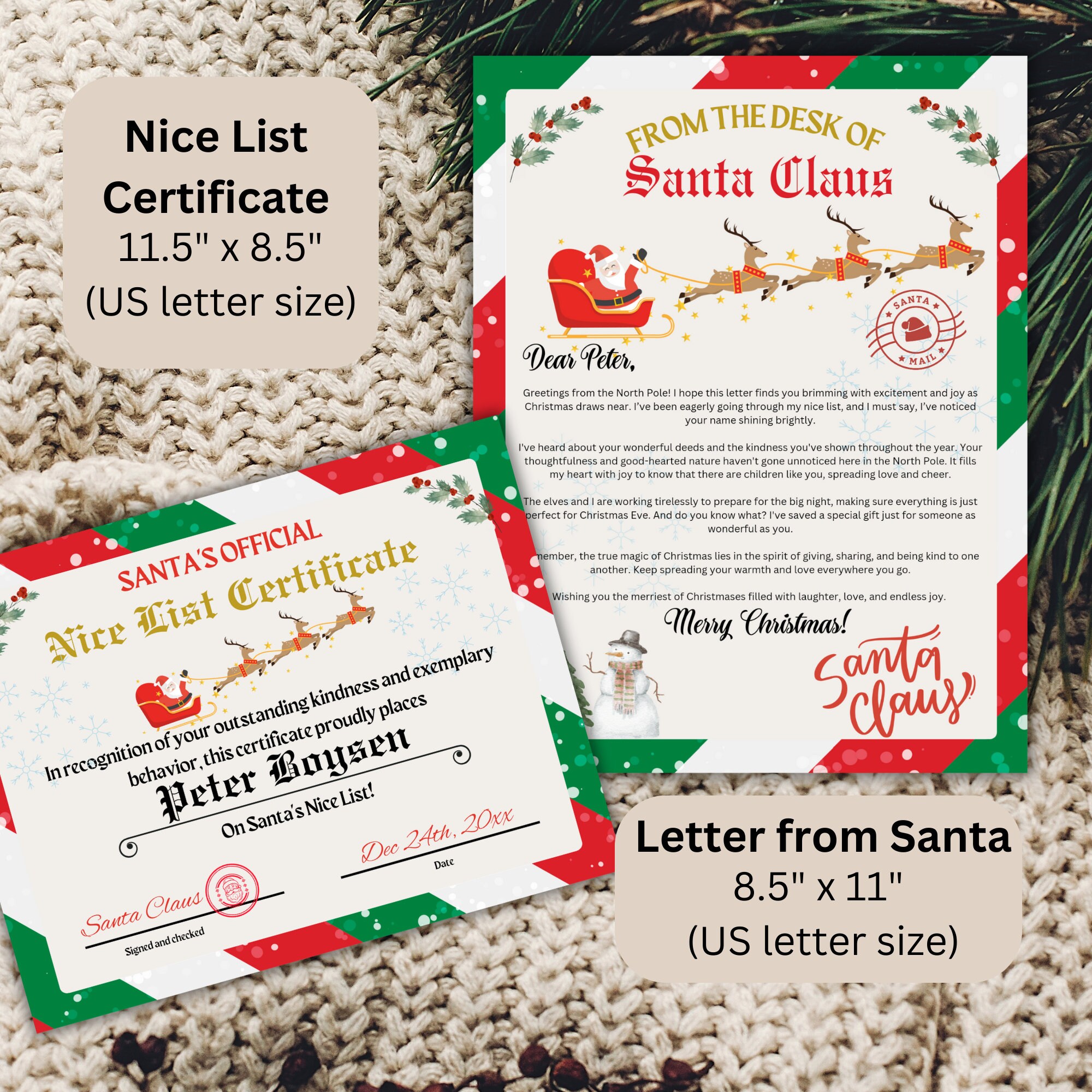 Letter From Santa, Nice List Certificate, Editable Personalized Letter ...