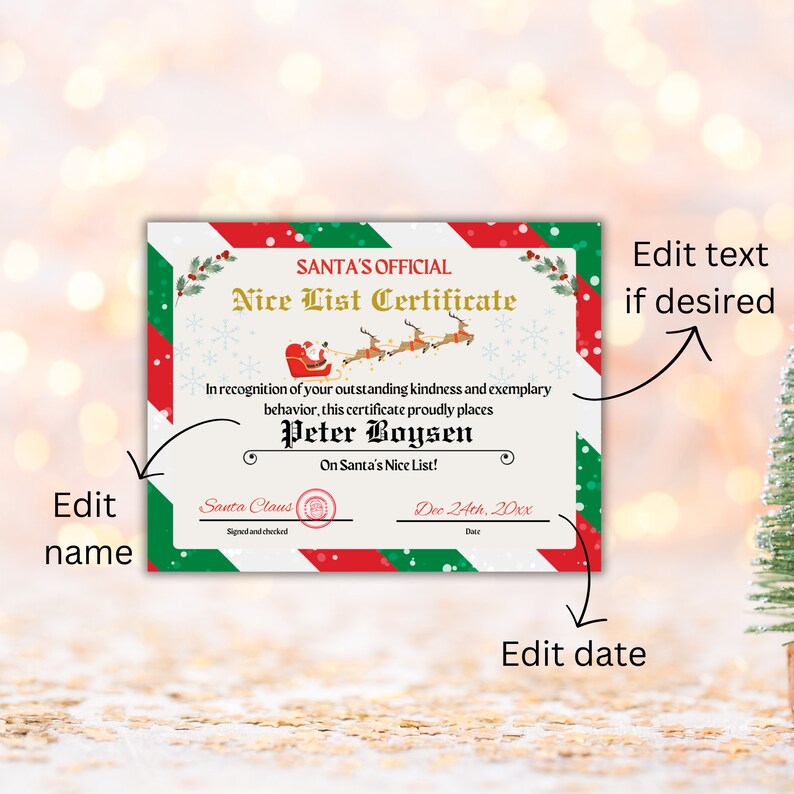 Letter From Santa, Nice List Certificate, Editable Personalized Letter ...