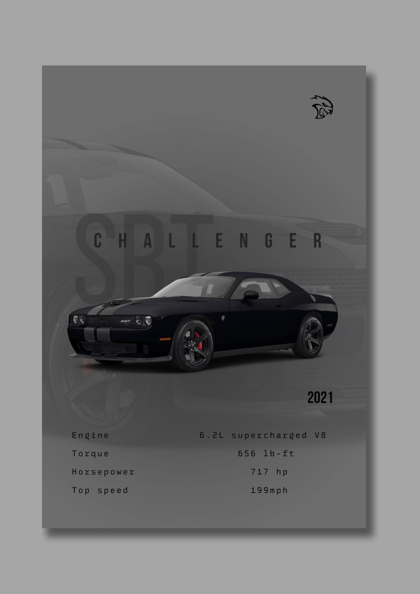 Dodge Challenger Hellcat SRT 2021 Dodge Poster Car Wall Art Gift for ...