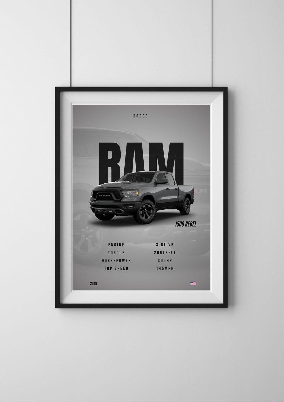 Dodge RAM 1500 Rebel Pickup Truck Poster Car Poster Wall Art Room Decor ...