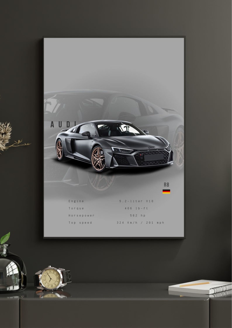 Audi R8 Poster Car Poster Wall Art Audi Fans Gift for Boys Room Decor ...
