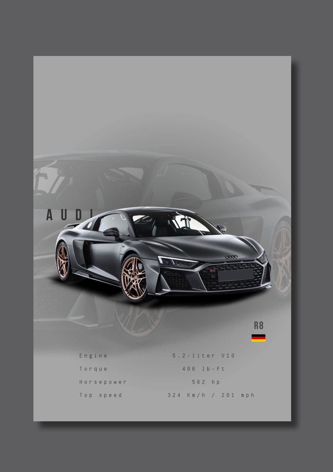 Audi R8 Poster Car Poster Wall Art Audi Fans Gift for Boys Room Decor ...