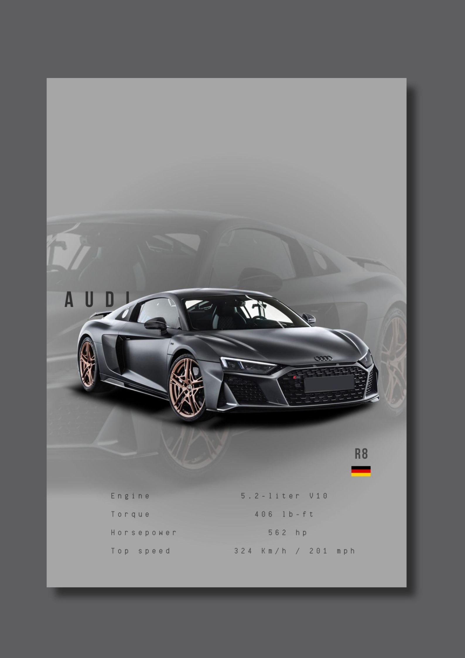 Audi R8 Poster Car Poster Wall Art Audi Fans Gift for Boys Room Decor ...
