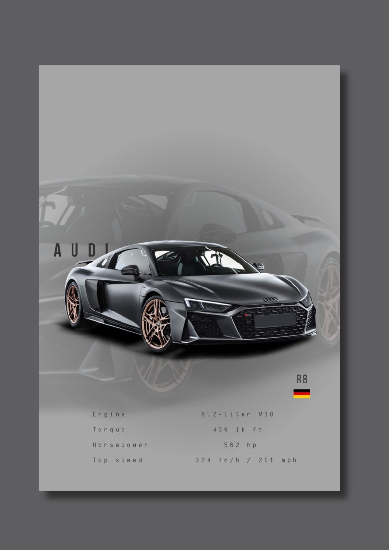 Audi R8 Poster Car Poster Wall Art Audi Fans Gift for Boys Room Decor ...