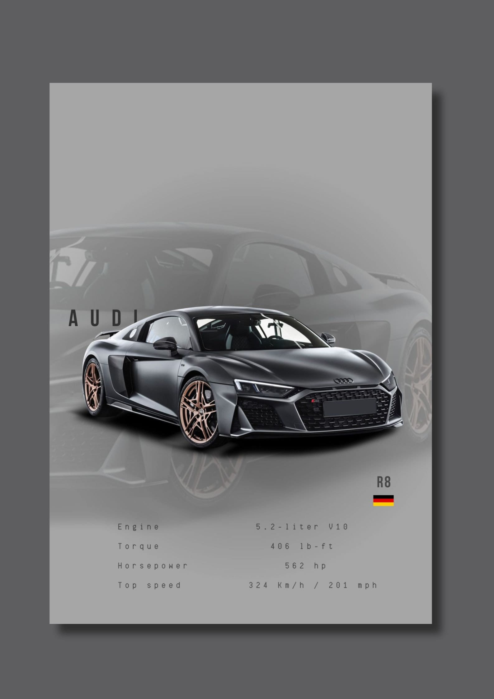 Audi R8 Poster Car Poster Wall Art Audi Fans Gift for Boys Room Decor ...