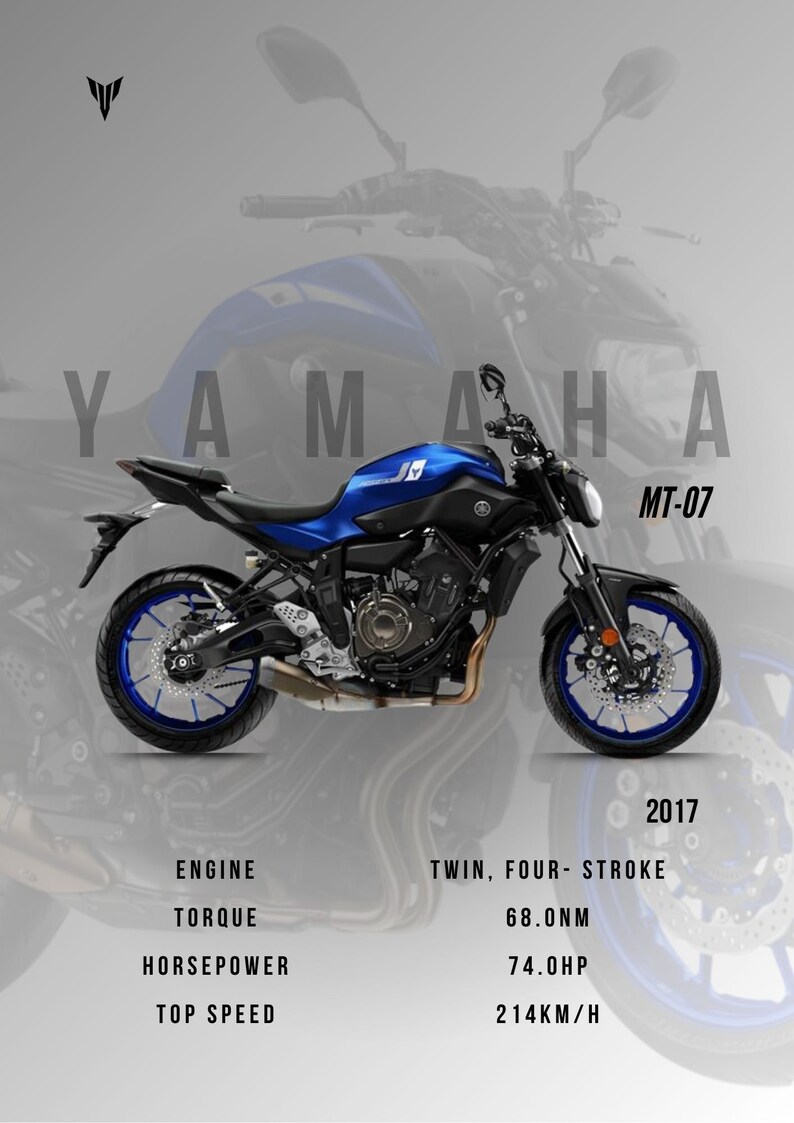 Yamaha Mt-07 2017 Poster Motorcycle Wall Deco Motor Line Art for A ...