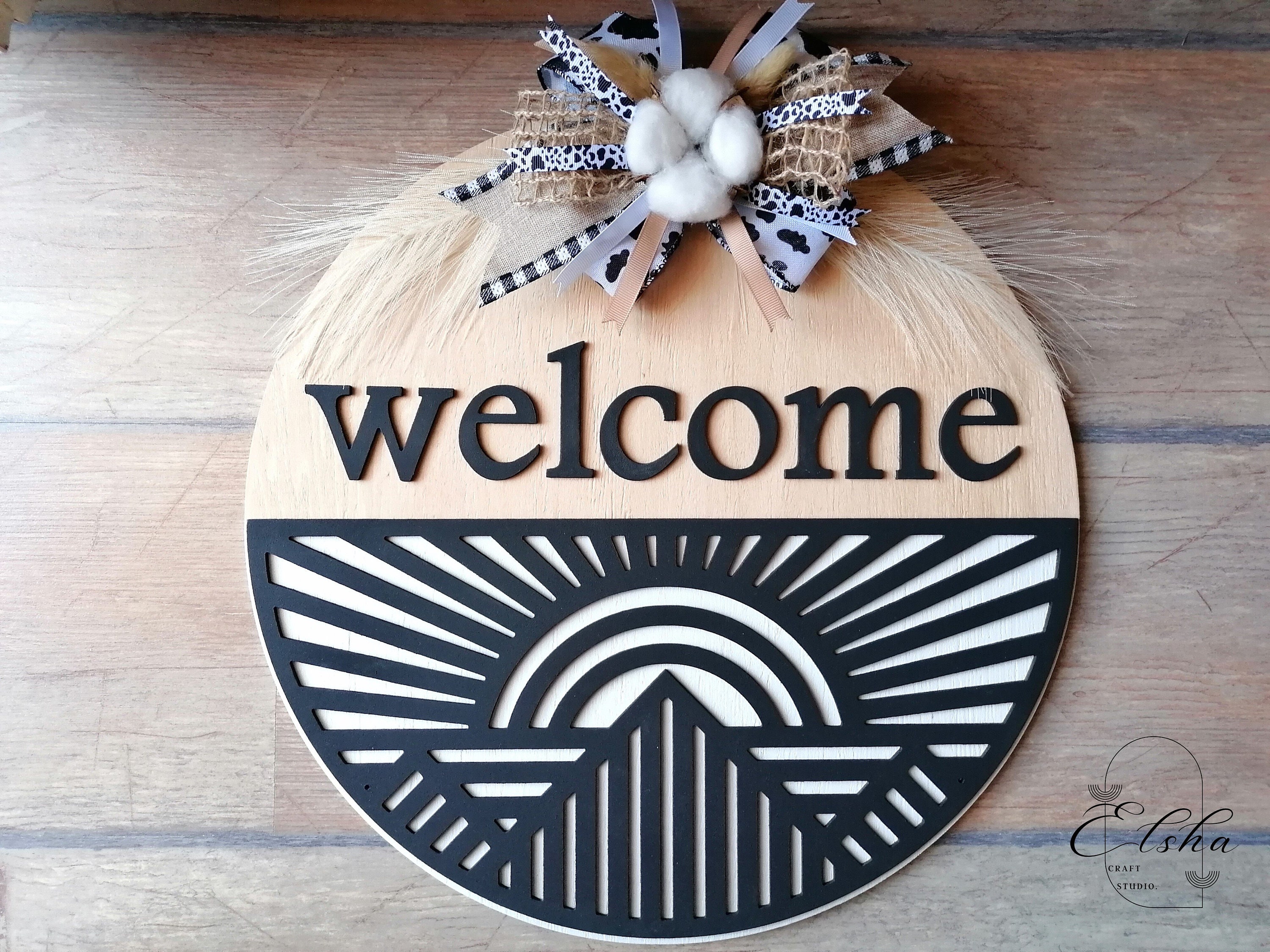 Wooden Boho Welcome Sign Round Wall Home Decor Geometric - Etsy