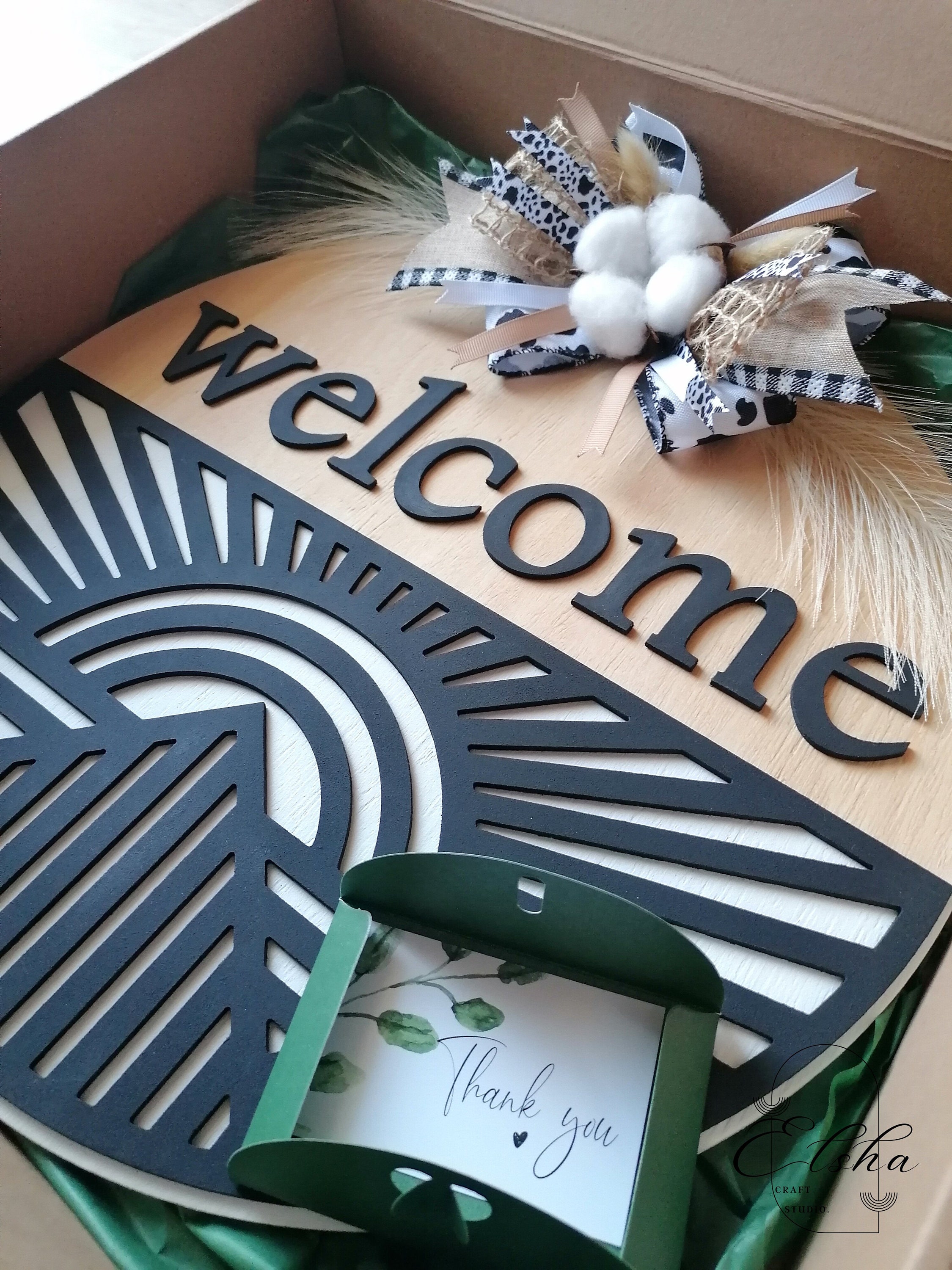 Wooden Boho Welcome Sign Round Wall Home Decor Geometric - Etsy